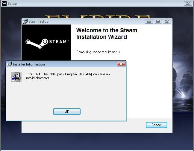 Error 1324. The folder path 'Program Files (x86)' contains an invalid character | Tech Support Forum